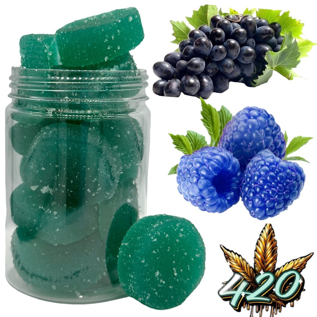 420MG Grape Blue Razz 5040mg THC Delta 8 Delta 9 Gummies 12 Count – MedPlex